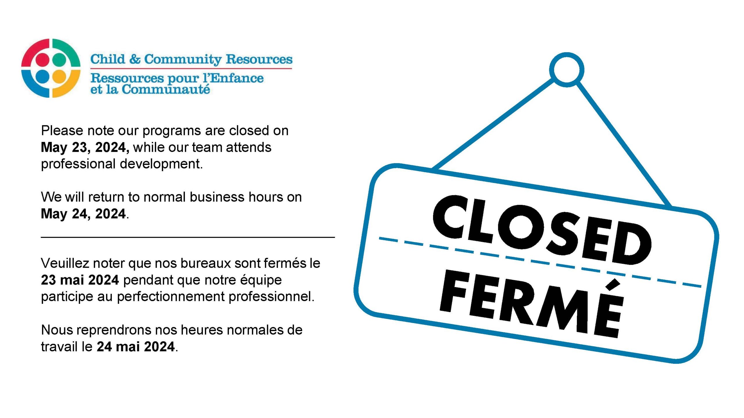 Closed for professional development / Fermé pour développement ...
