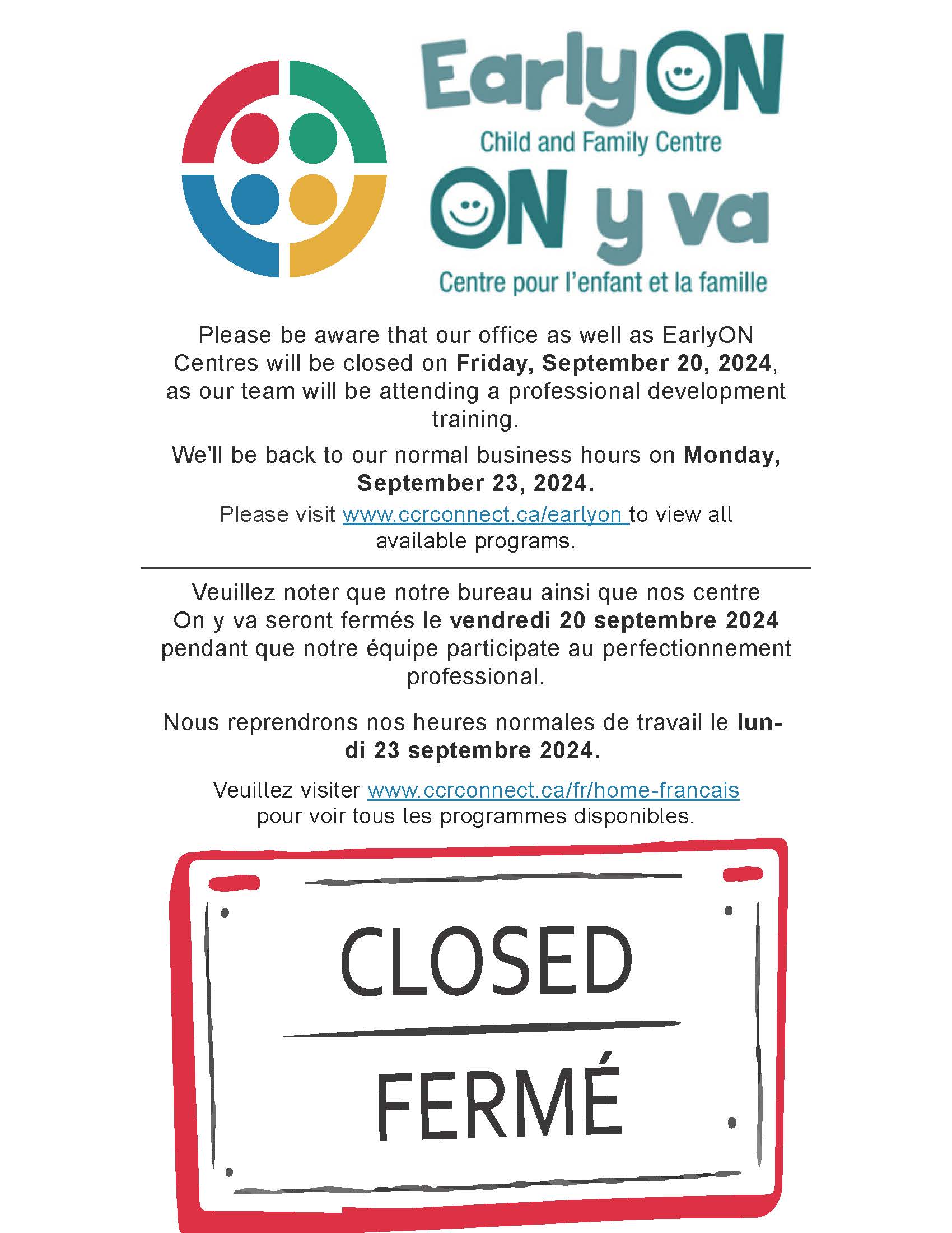 Closed for professional development / Fermé pour développement ...